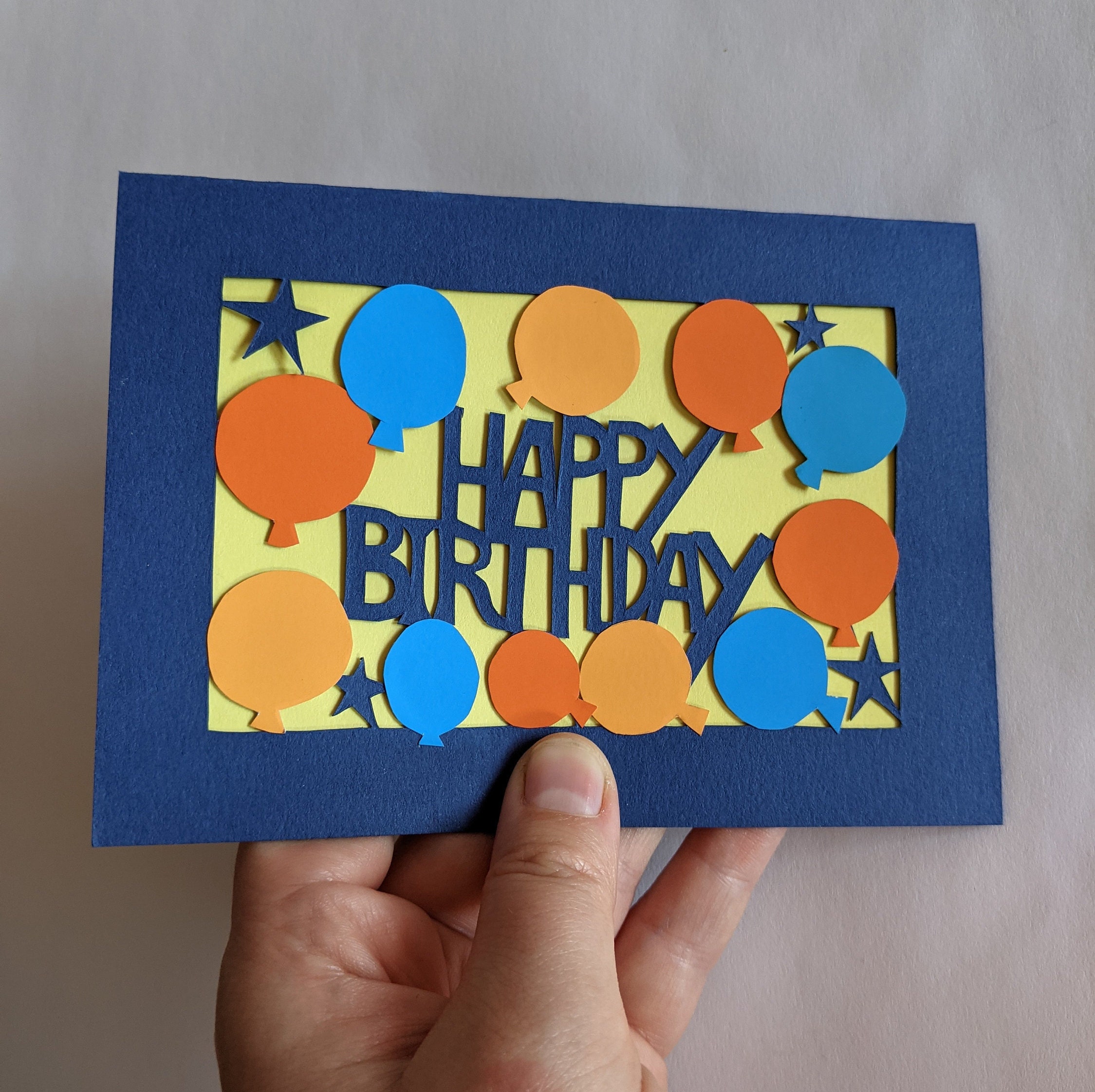 Papercut Birthday Card. Colourful Balloons. Handmade. - Etsy