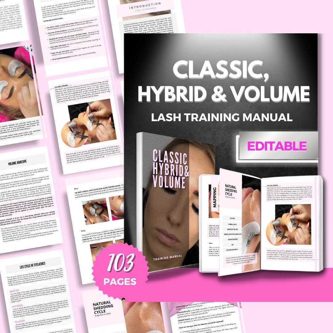 Classic Hybrid and Volume Lash Extension Training Manual. Editable Lash ...