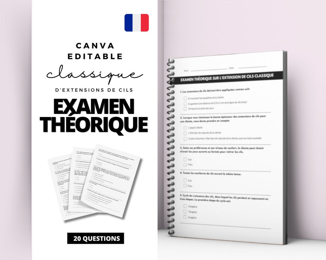 French Classic Lash Extension Student Exam for Certification. Editable ...