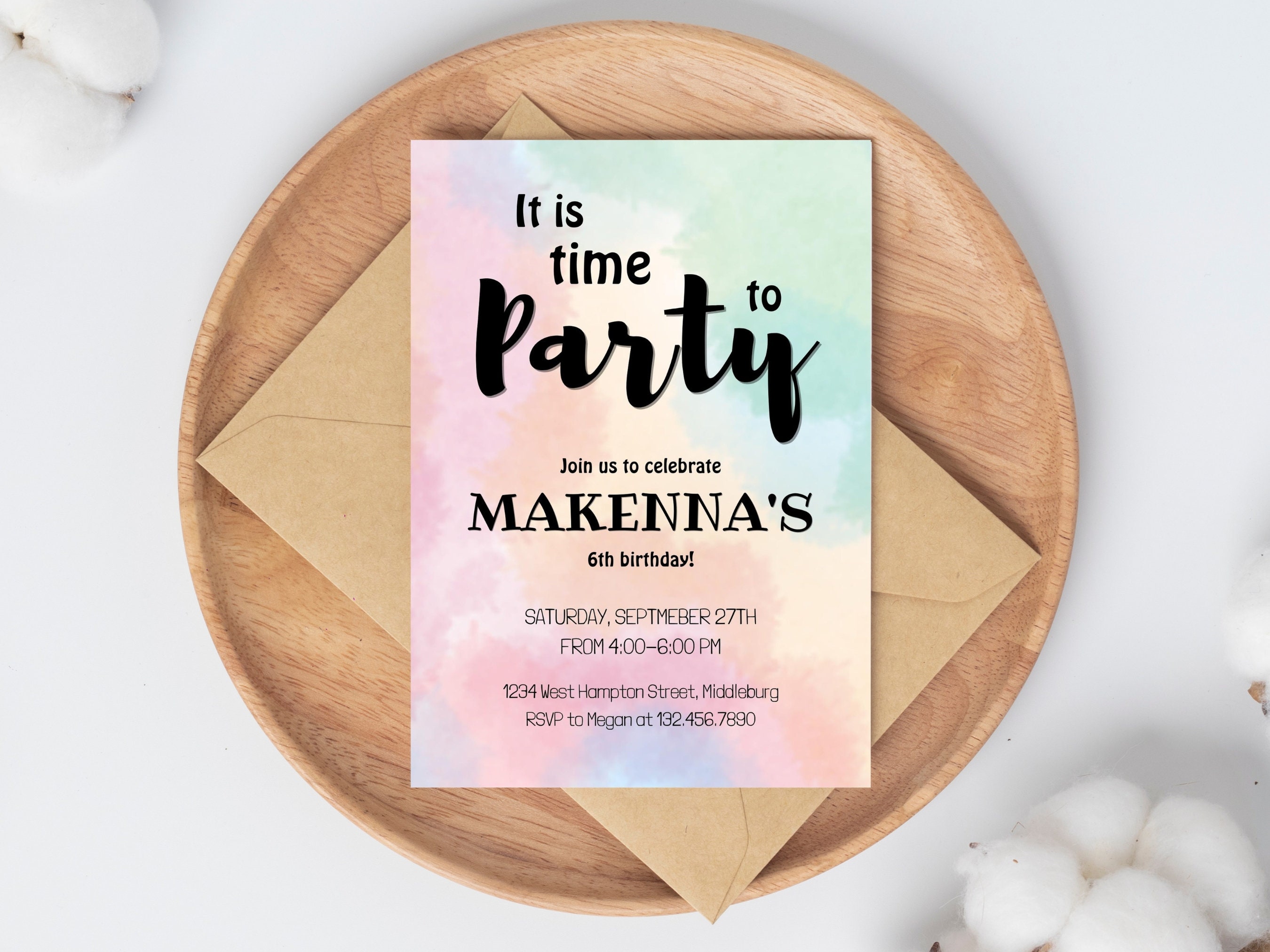 Time to Party Invitation, Kids Birthday Party Evite, Ombre Party Invite ...