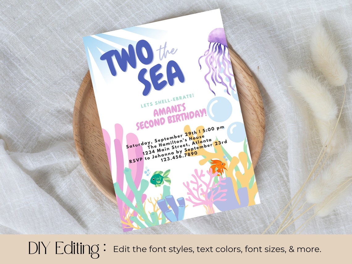 Editable Under the Sea Invitation Two the Sea Birthday - Etsy