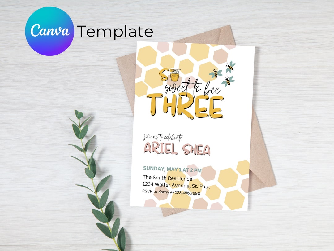 Bumble Bee Birthday Invitation, so Sweet to Be Three, Bee Three Party ...