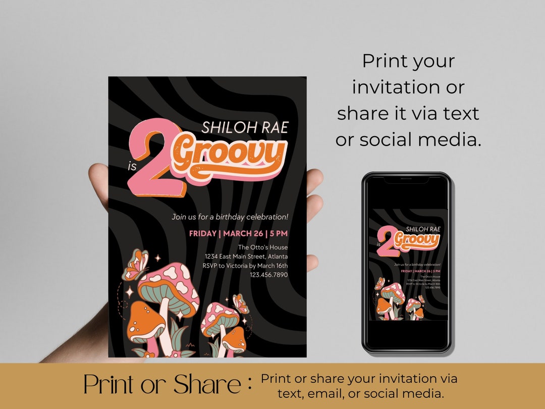 Two Groovy Birthday Invitation, 2nd Birthday Party Invites, Retro ...