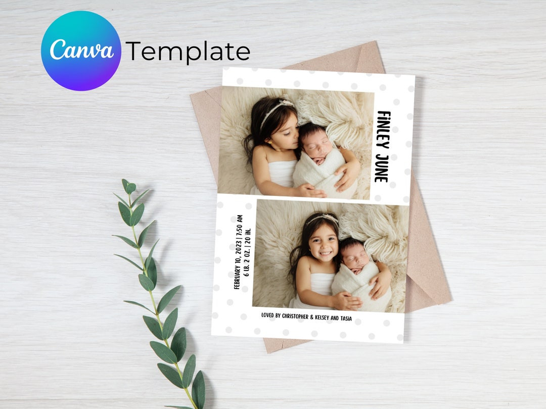 Printable Birth Stats Card, New Baby Photo Template, Baby Photo ...