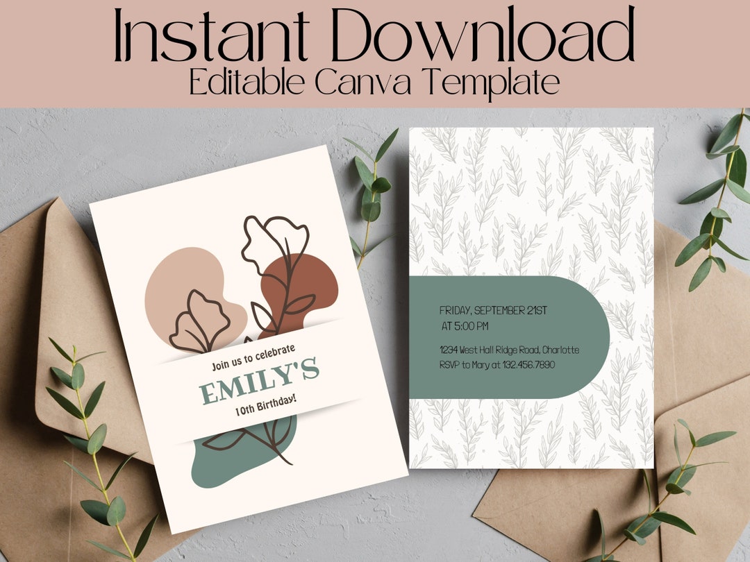 Simple Birthday Party Invitation Template, Boho Girls Birthday Invite ...