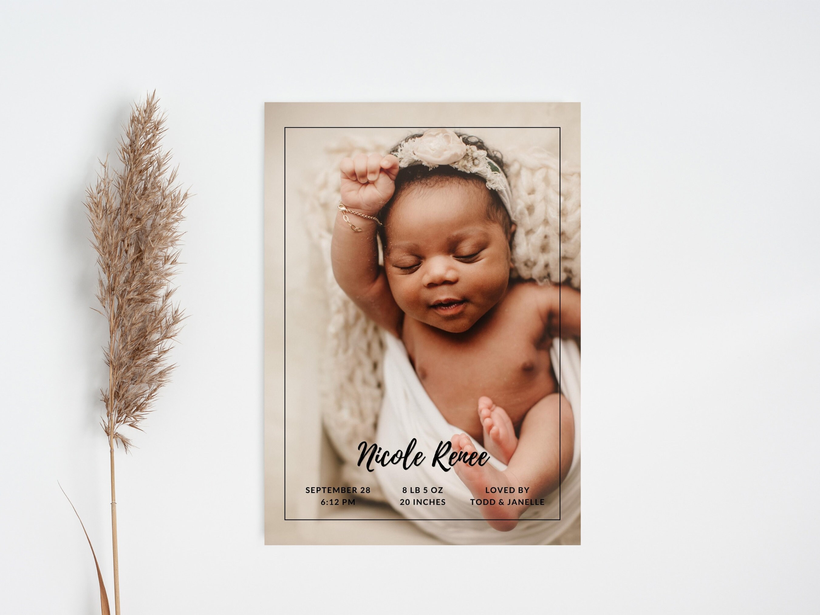 Newborn Photo Card Template, Printable Birth Announcement, Digital ...