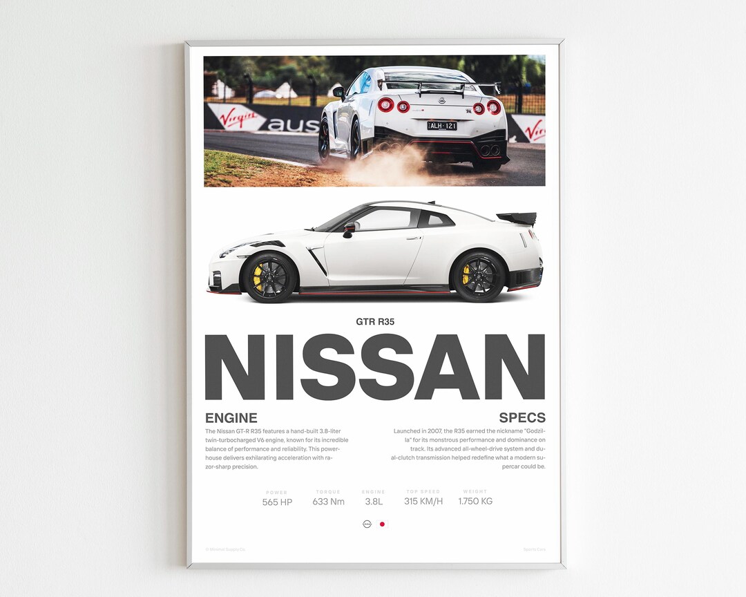 Nissan GT-R R35 Poster | JDM Car Wall Art | Godzilla Car Print | GT-R ...