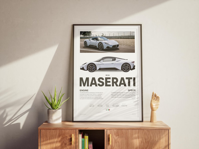 Maserati MC20 Poster | Supercar Wall Art | Italian Car Print | Maserati ...