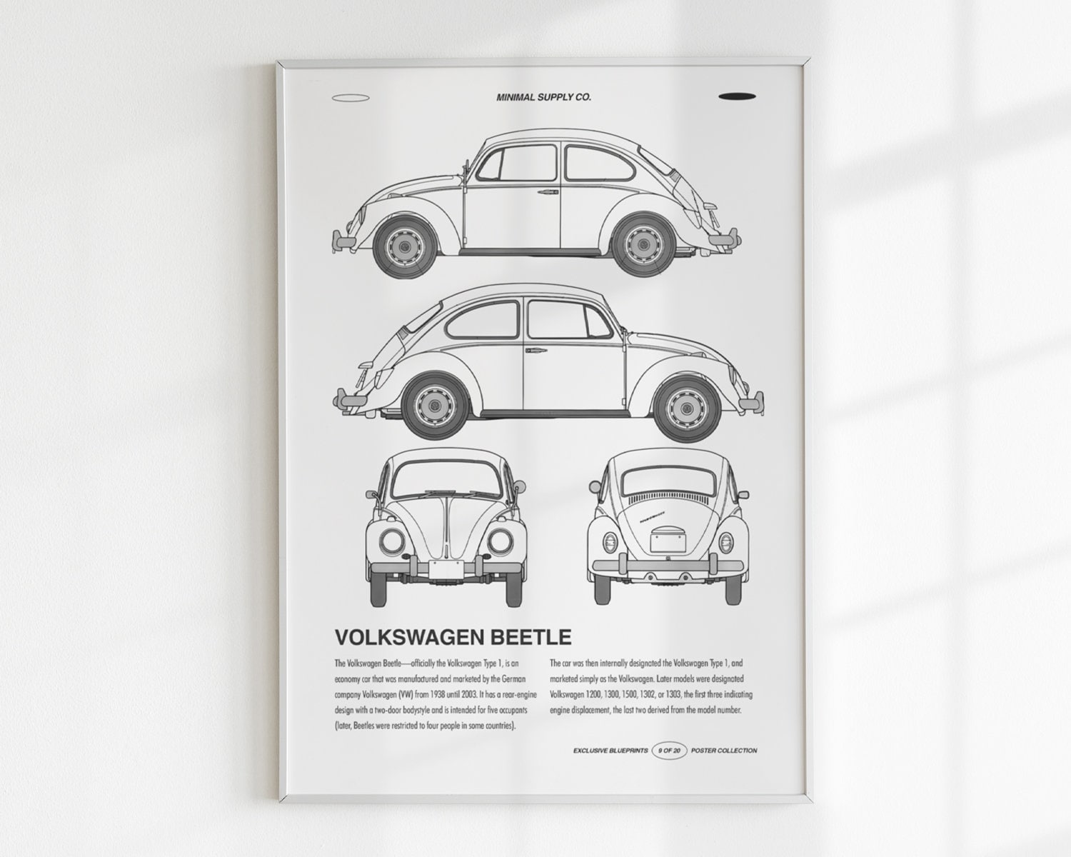 VOLKSWAGE BEETLE Blueprint Classic Car Print Retro Decor Gift for VW ...