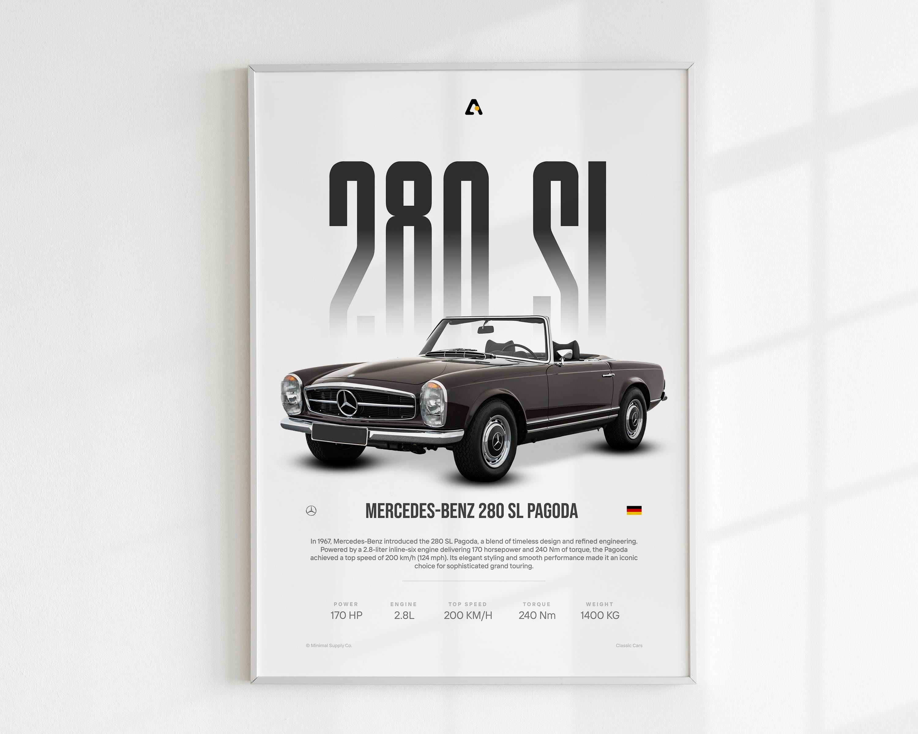 MERCEDES 280SL | Vintage Wall Art | 1967 Benz | mercedes Poster | car ...