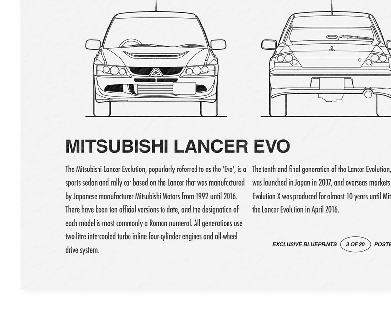 MITSUBISHI LANCER EVO Minimalist Car Poster Car Plan - Etsy