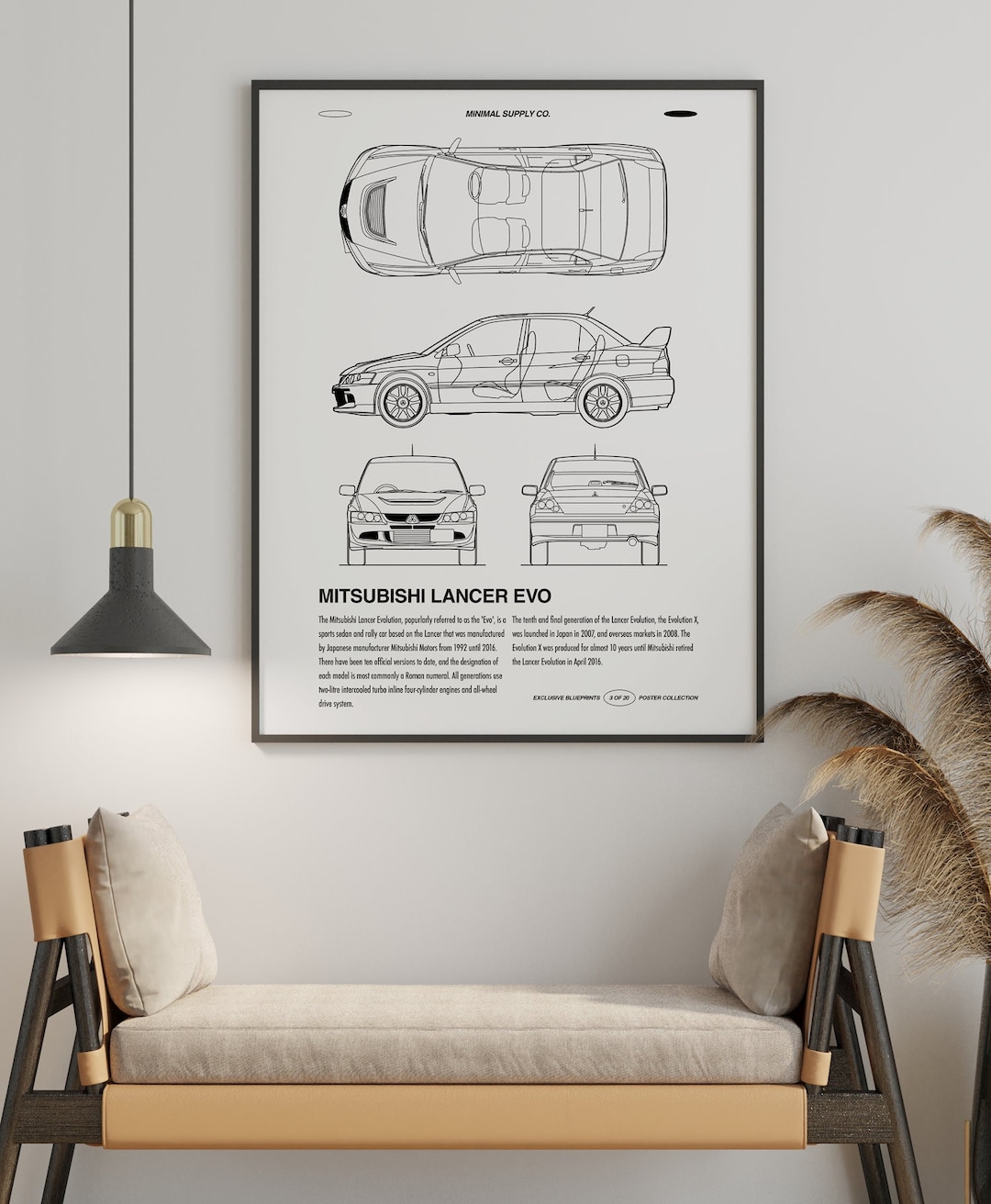 MITSUBISHI LANCER EVO - Minimalist Car Poster, Car Plan, Sports Car ...