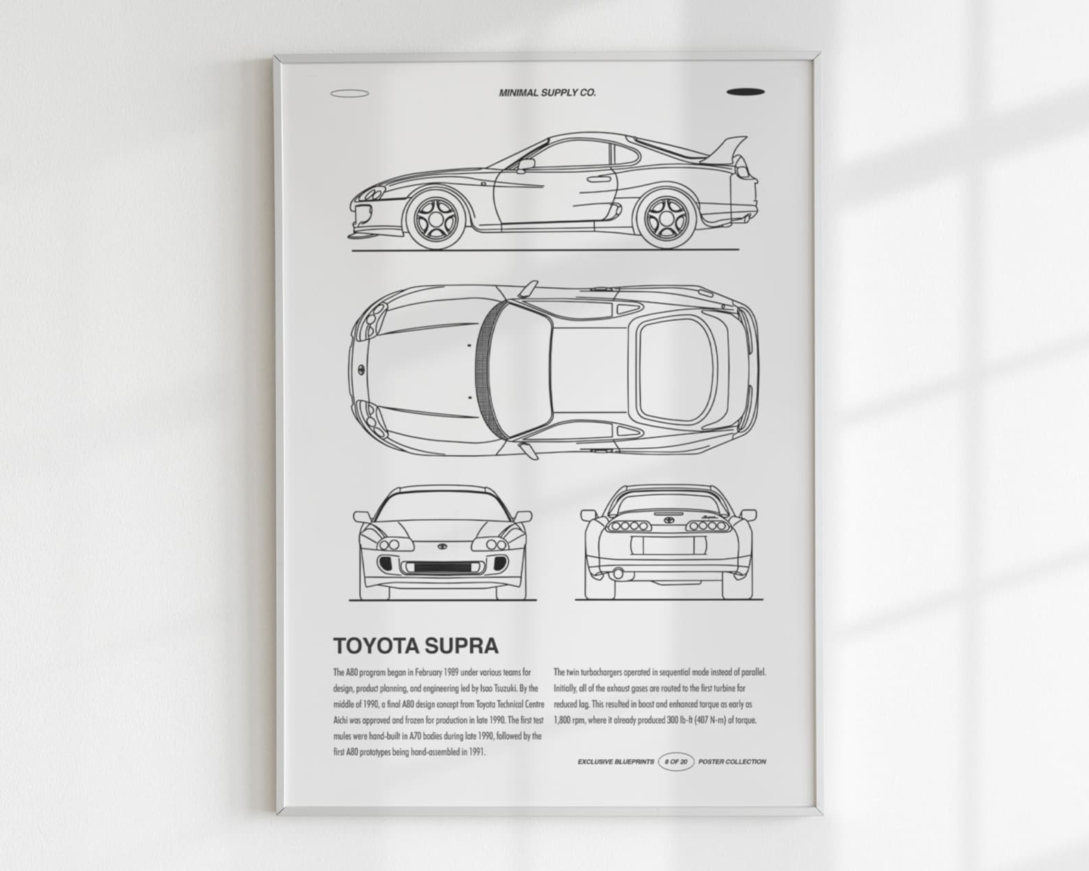 TOYOTA SUPRA Blueprint JDM Car Print Poster Canvas Minimalist Japan ...