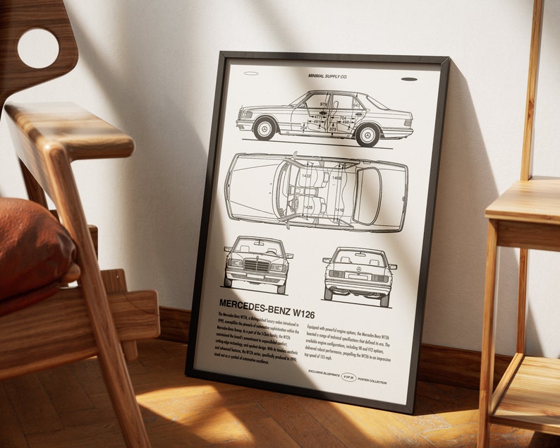 MERCEDES-BENZ W126 | German Car Poster | Old School Luxury Car Print ...