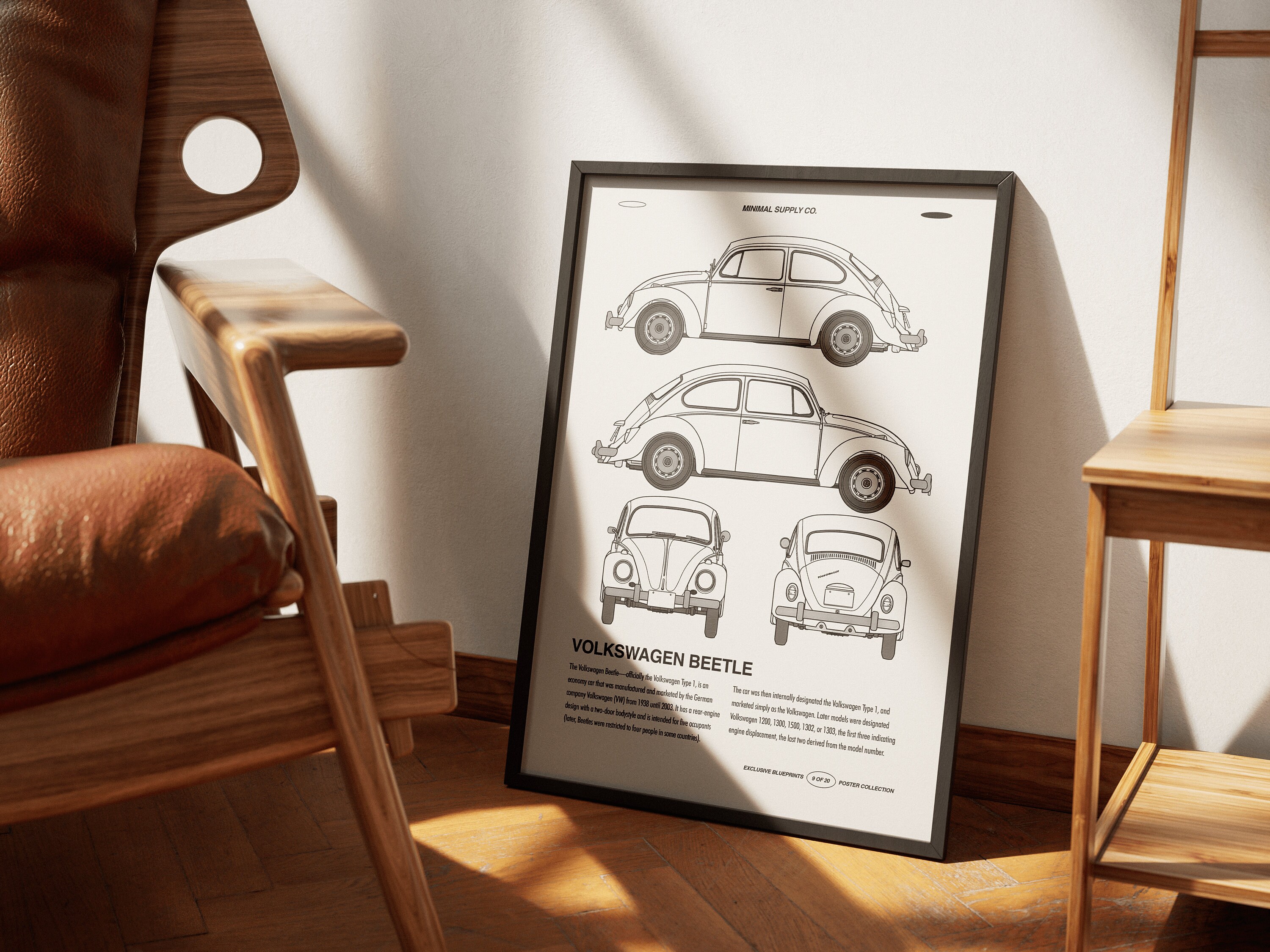 VOLKSWAGE BEETLE Blueprint Classic Car Print Retro Decor Gift for VW ...
