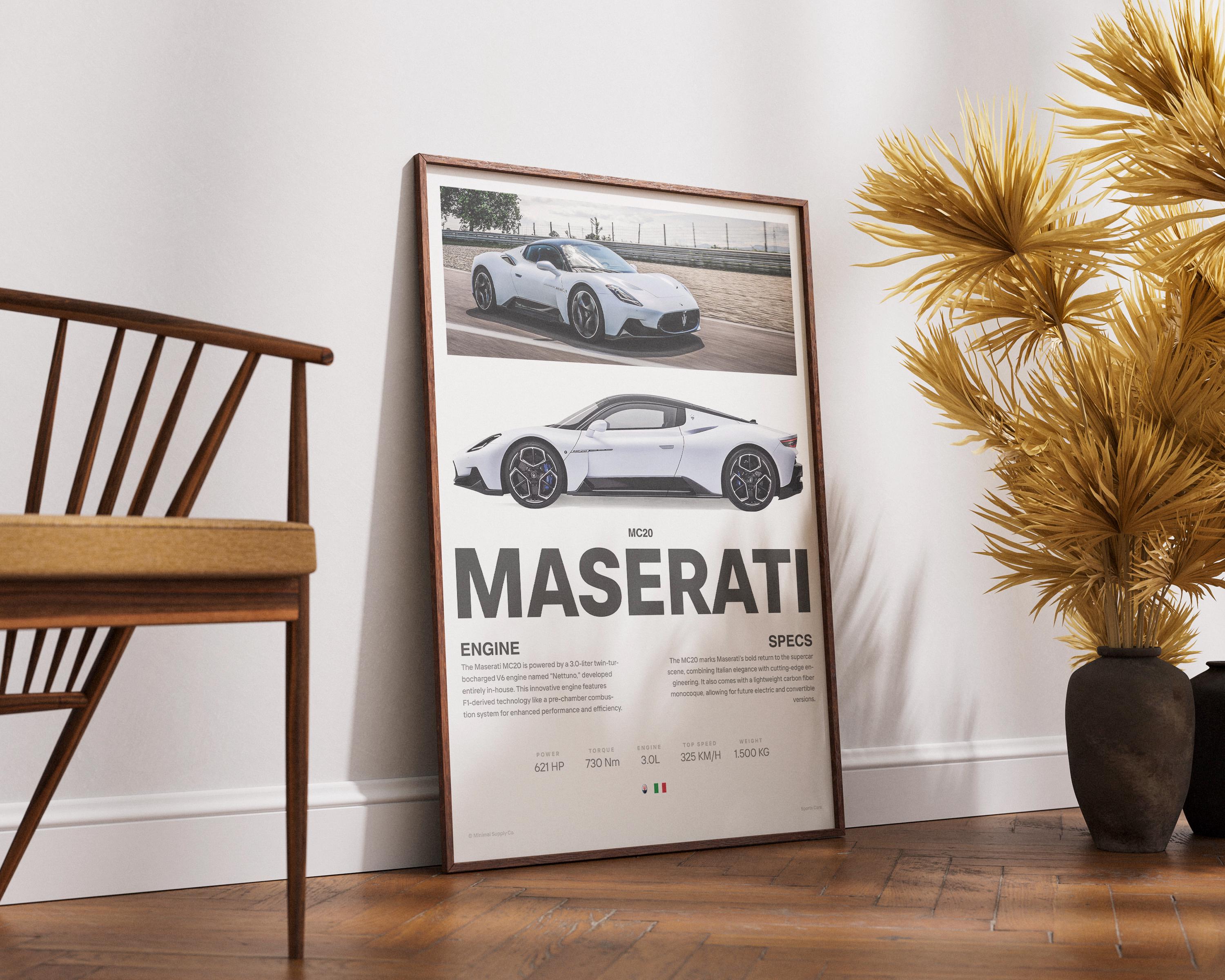 Maserati MC20 Poster | Supercar Wall Art | Italian Car Print | Maserati ...