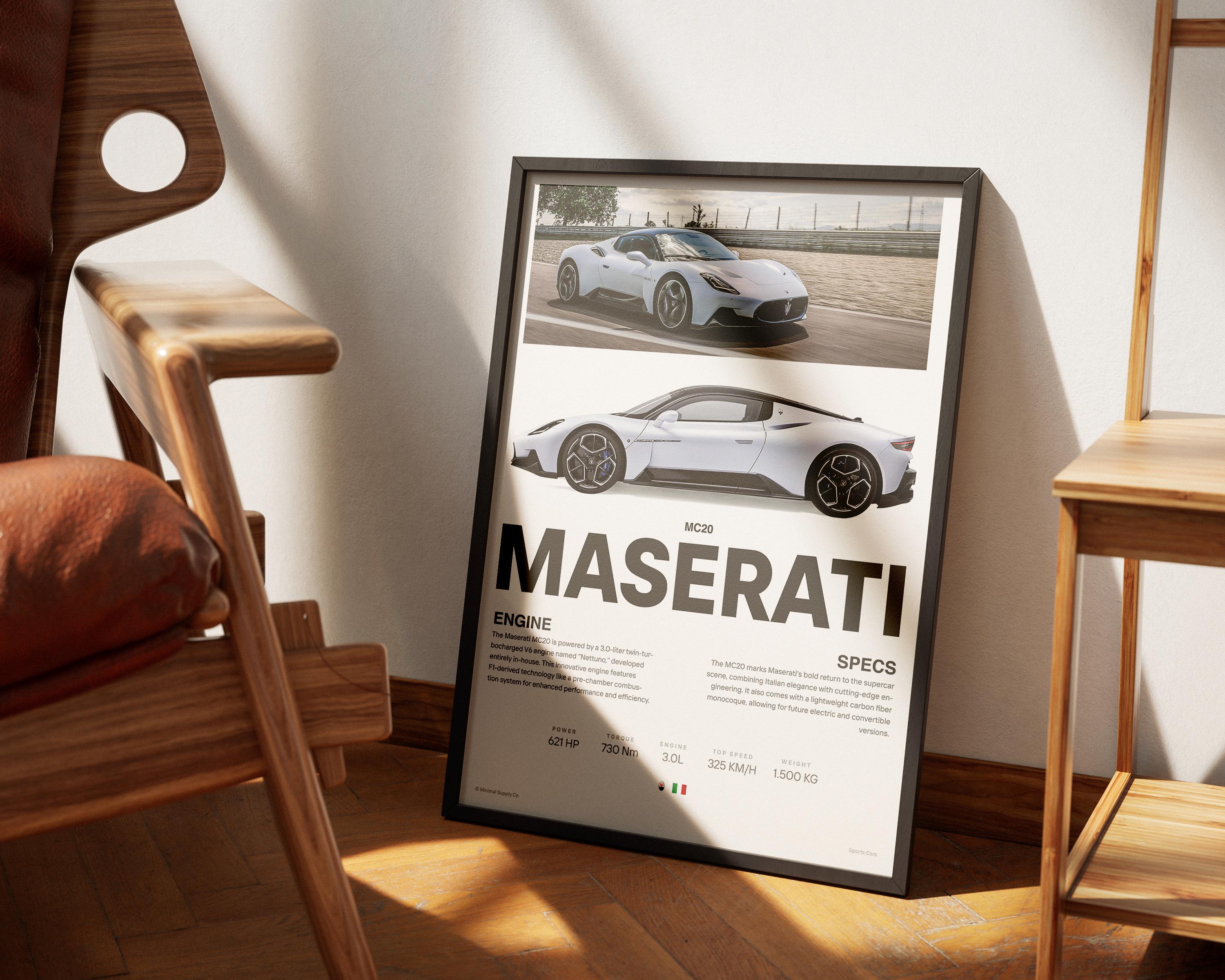 Maserati MC20 Poster | Supercar Wall Art | Italian Car Print | Maserati ...