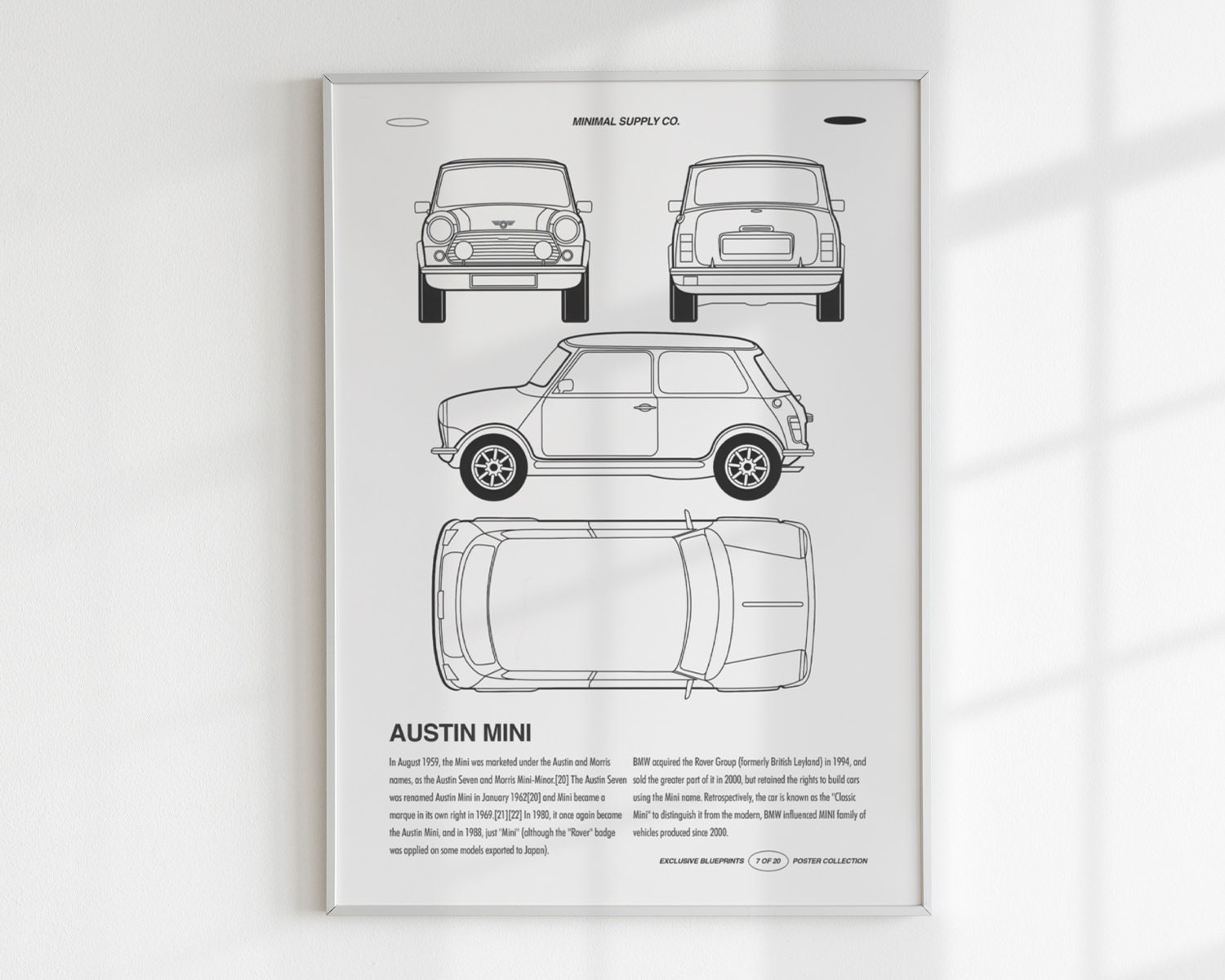 AUSTIN MINI Blueprint Classic Car Print Poster Canvas Minimalist ...