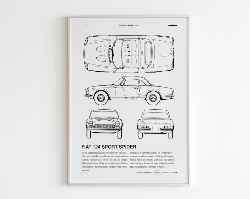 FIAT 124 SPIDER | sports Car | old School Car Wall Art | gifts for Him ...