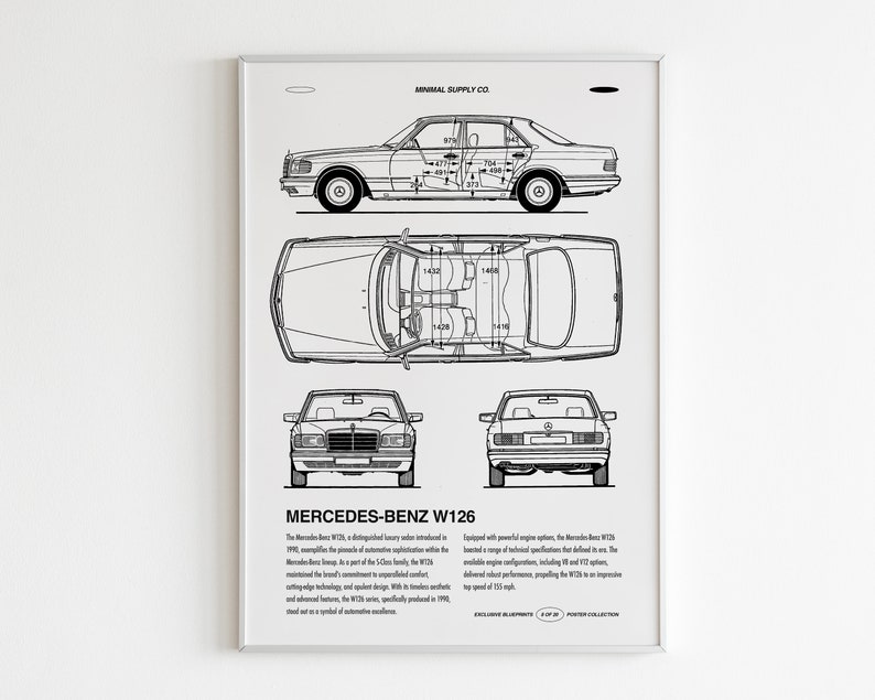 MERCEDES-BENZ W126 | German Car Poster | Old School Luxury Car Print ...