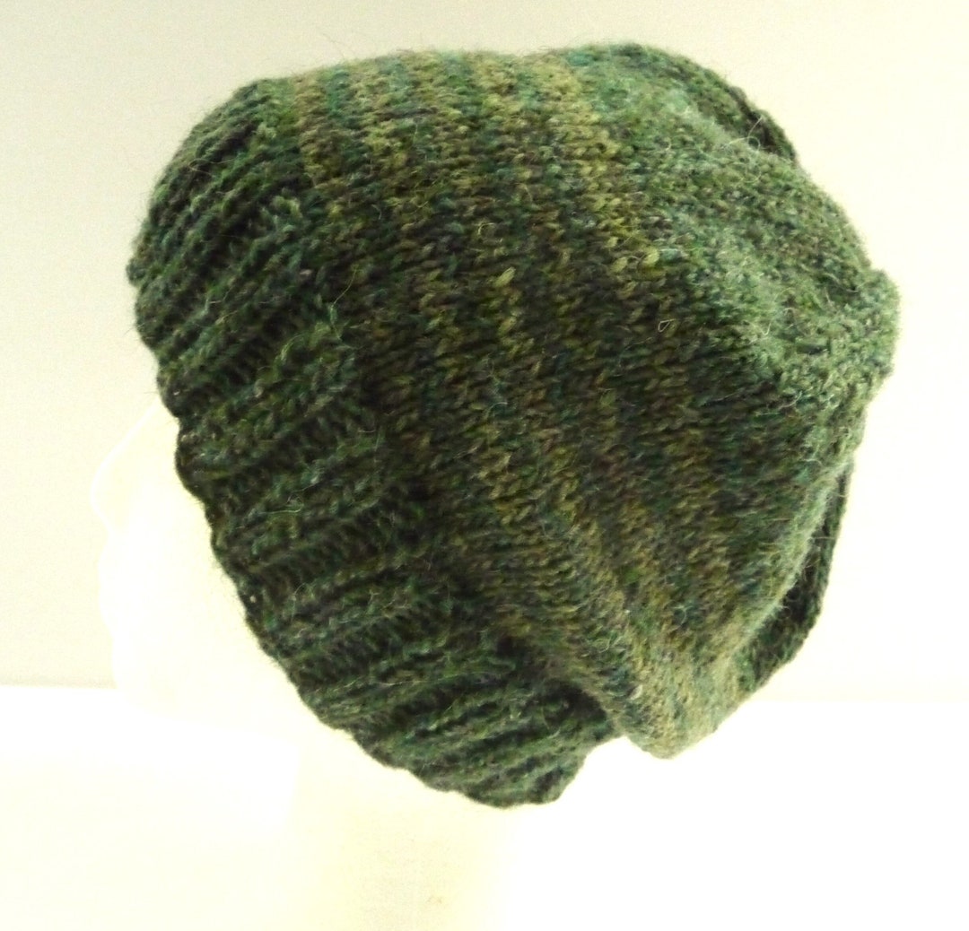 Woolly Hat Rustic Slouchy Beanie Hat Pure Wool Hard Wearing Warm Green ...