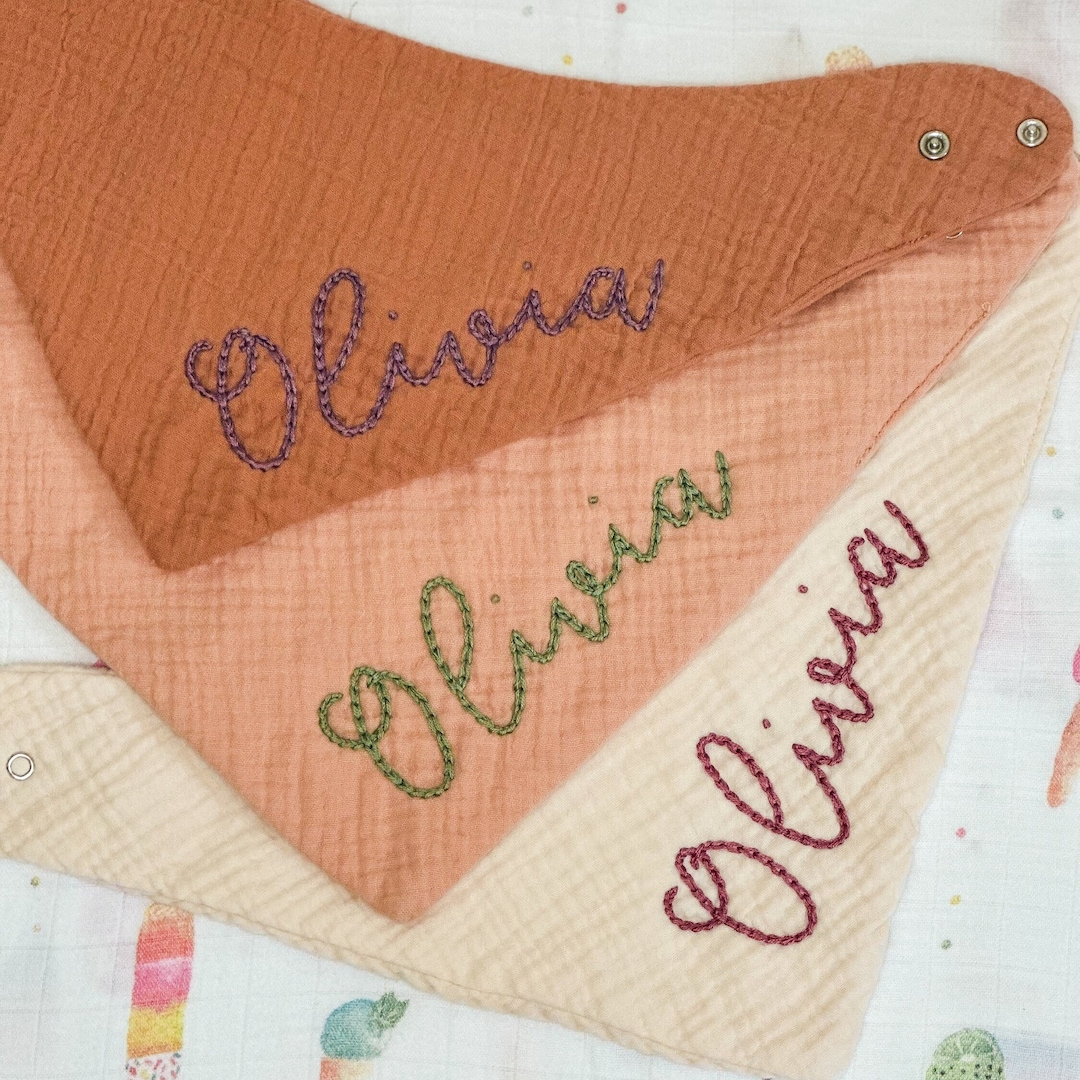 Personalized Hand Embroidered Muslin Bandana Bib | Baby Keepsake - Etsy