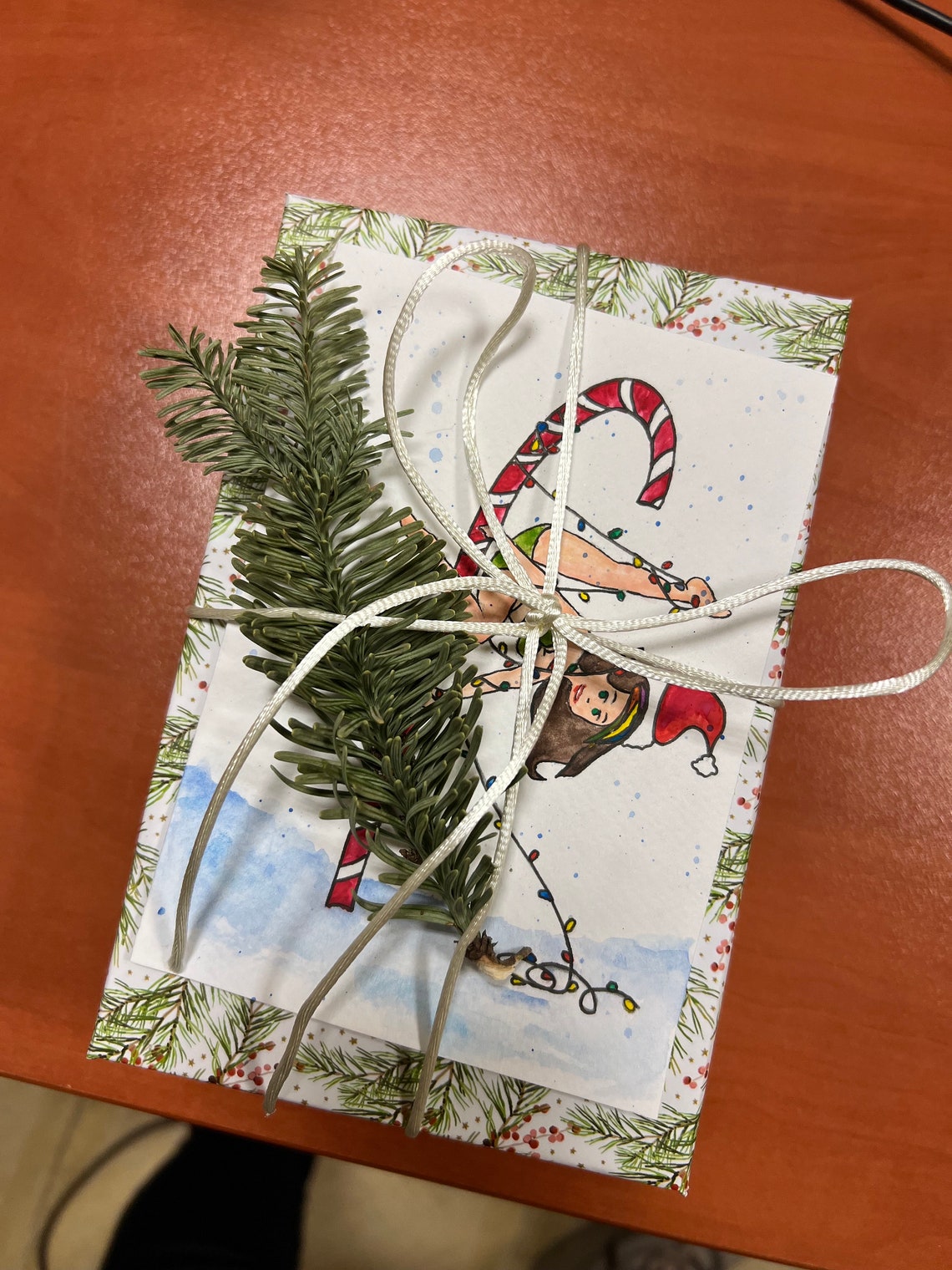 Hand Drawn Christmas Card Pole Dancer on a Candy Cane Holiday Card ...