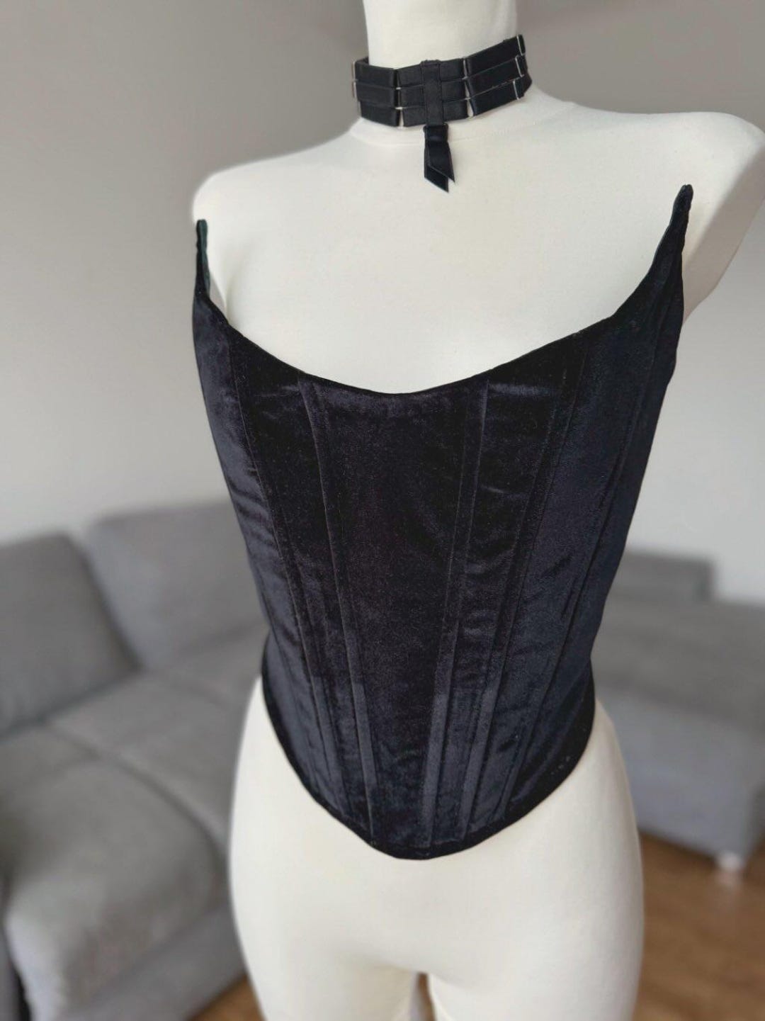 Velvet Corset Black \corset With Corners \double-sided Corset\ Black ...