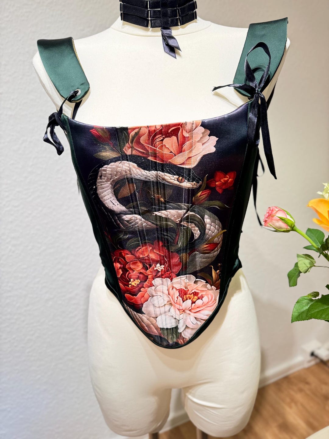 Corset, Handmade Corset, Corset Snake Vintage Style Corset, Emerald ...