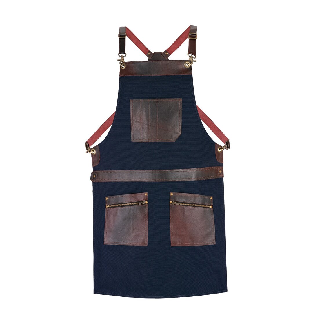 Premium Blue Canvas Apron With Leather Pockets and Holders. Ideal for ...