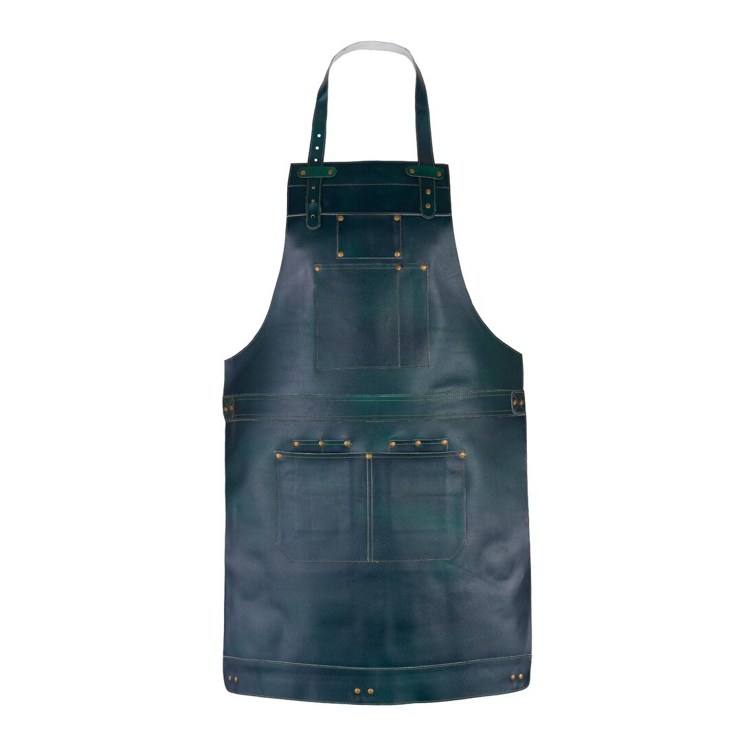Green Full Grain Leather Apron Butcher, Cook, BBQ, Barber, Woodwork ...