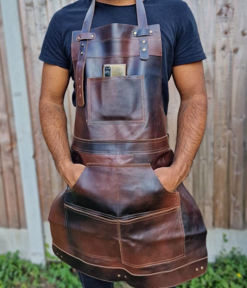 Dark Brown Full Grain Leather Apron Butcher Apron Barber Apron Woodwork ...