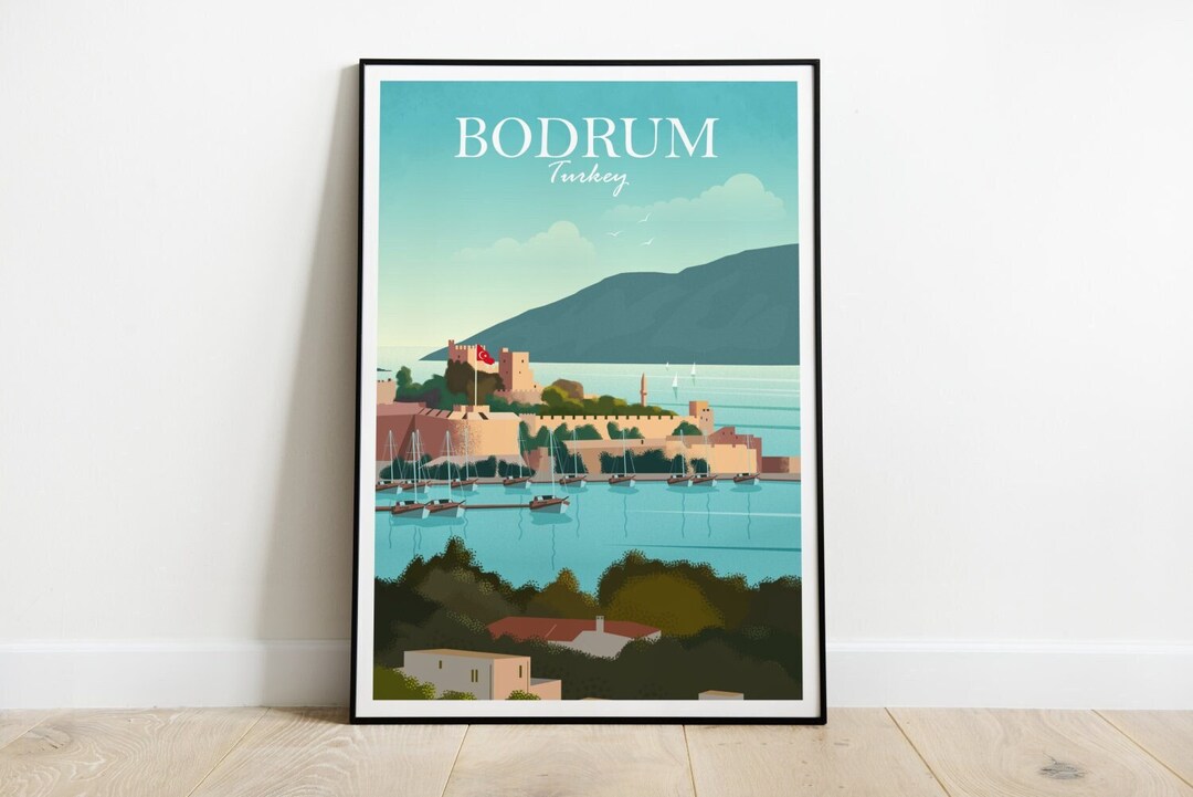 Bodrum Turkey Travel Poster, Castle of St Peter Illustration - Etsy