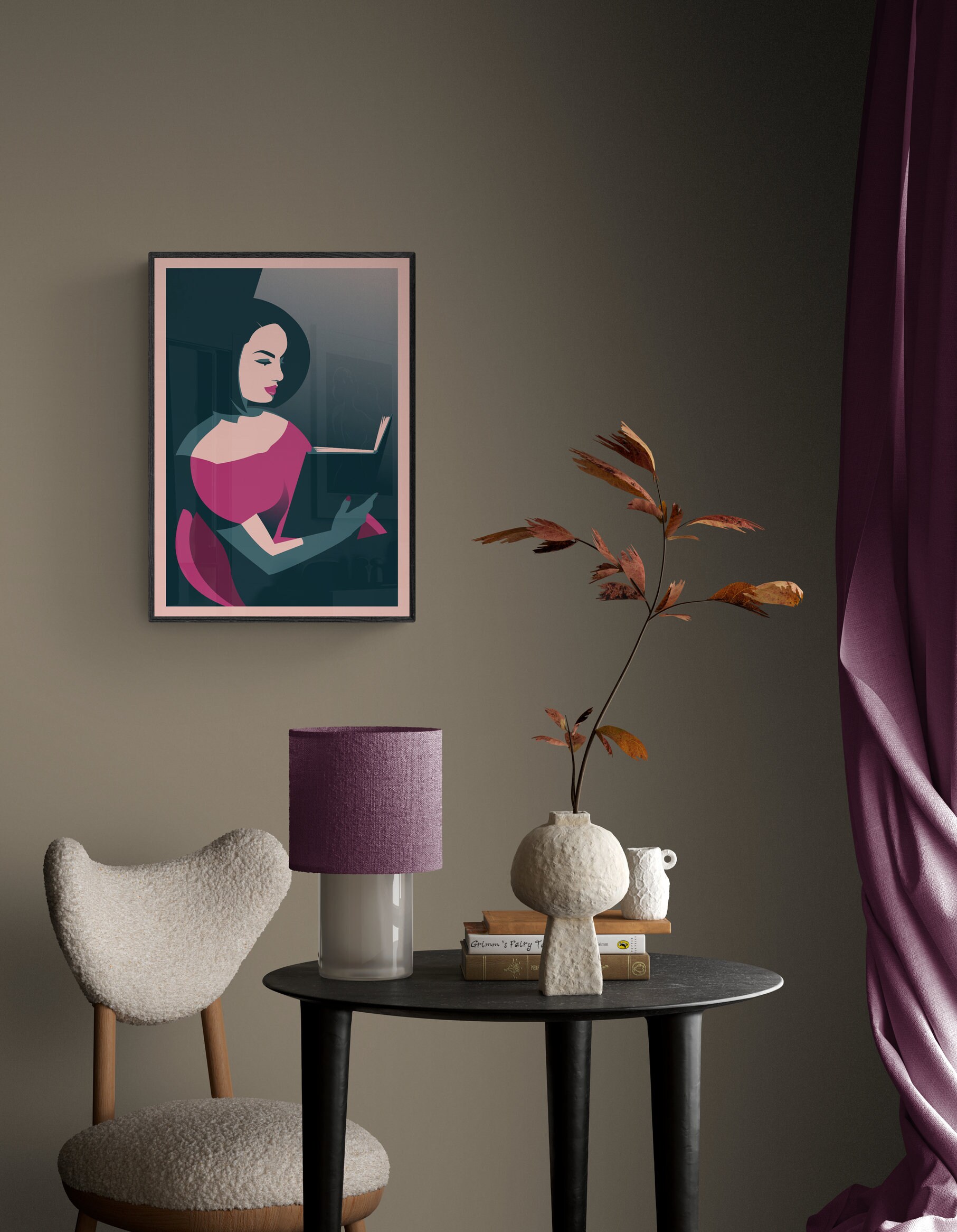 Woman Reading a Book Art Print, Graphic Art Poster, Illustration Wall ...