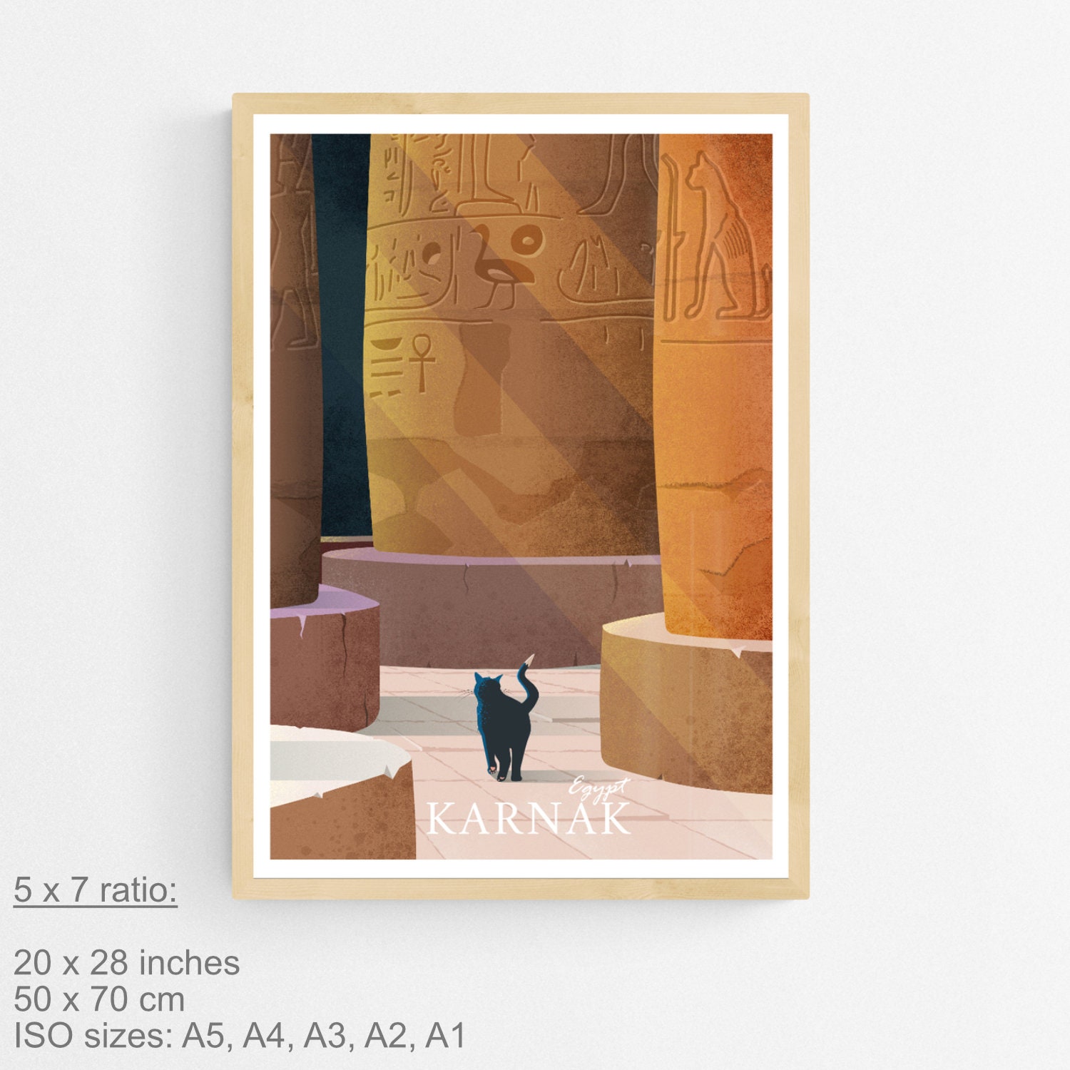 Cat in Karnak Egypt Art Print, Luxor Travel Poster, Egyptian Temple ...