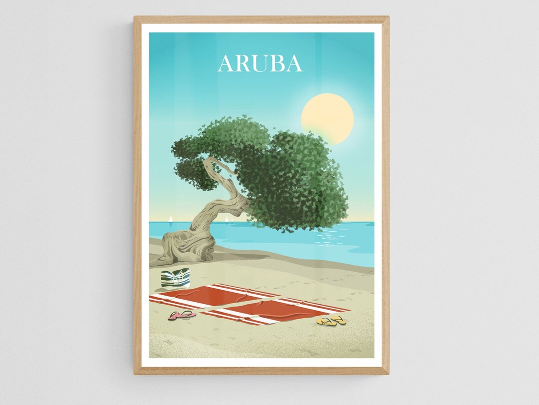 Aruba Poster Beach With Divi Divi Tree Art Print Dutch - Etsy