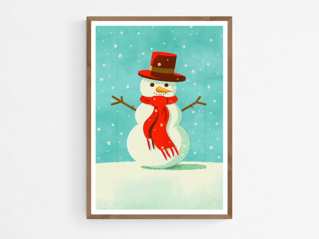 Snowman Art Print | Cute Winter Poster | Christmas Decor | Festive ...