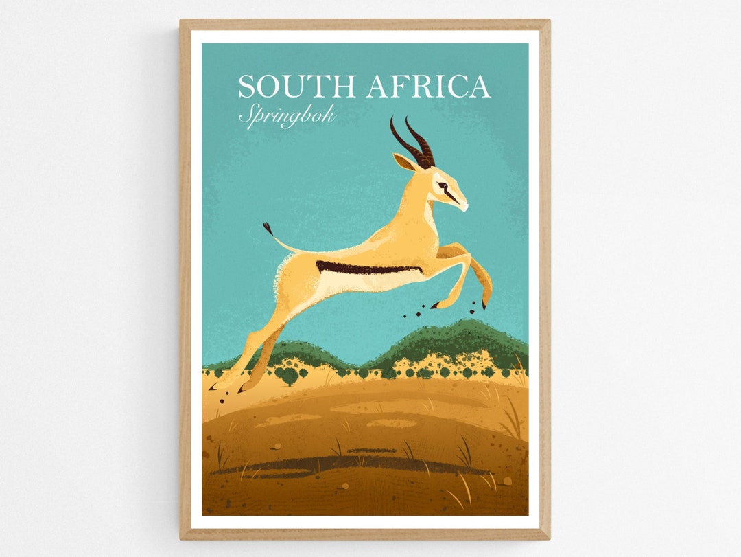 Springbok South Africa Travel Poster, National Park Art Print, Gazelle ...