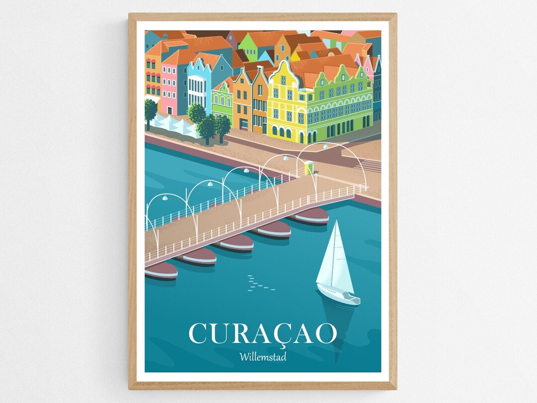 Curaçao Travel Poster, Willemstad Art Print, Dutch Caribbean Decor ...