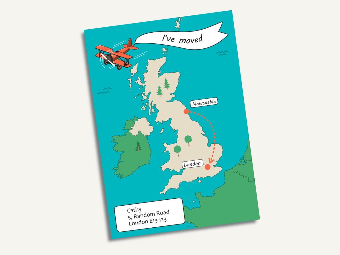 Personalized UK Map Moving Announcement: Custom New Address Card ...