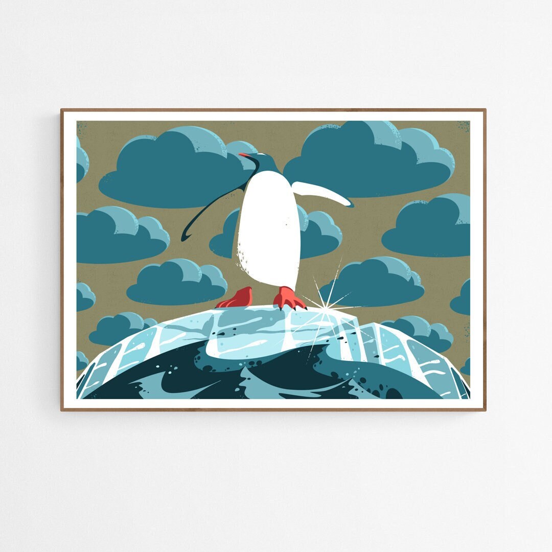 Proud Penguin Art Print, Antarctica Illustrated Wall Decor, Penguin ...