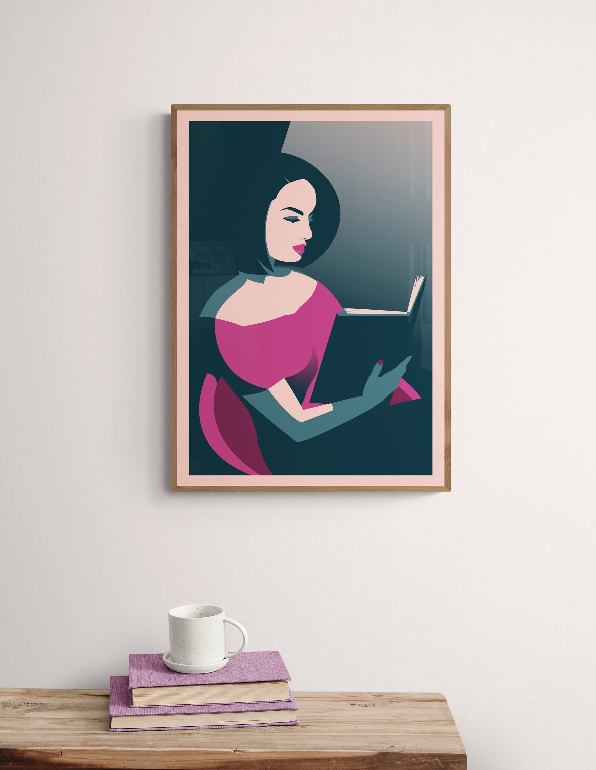 Woman Reading a Book Art Print, Graphic Art Poster, Illustration Wall ...