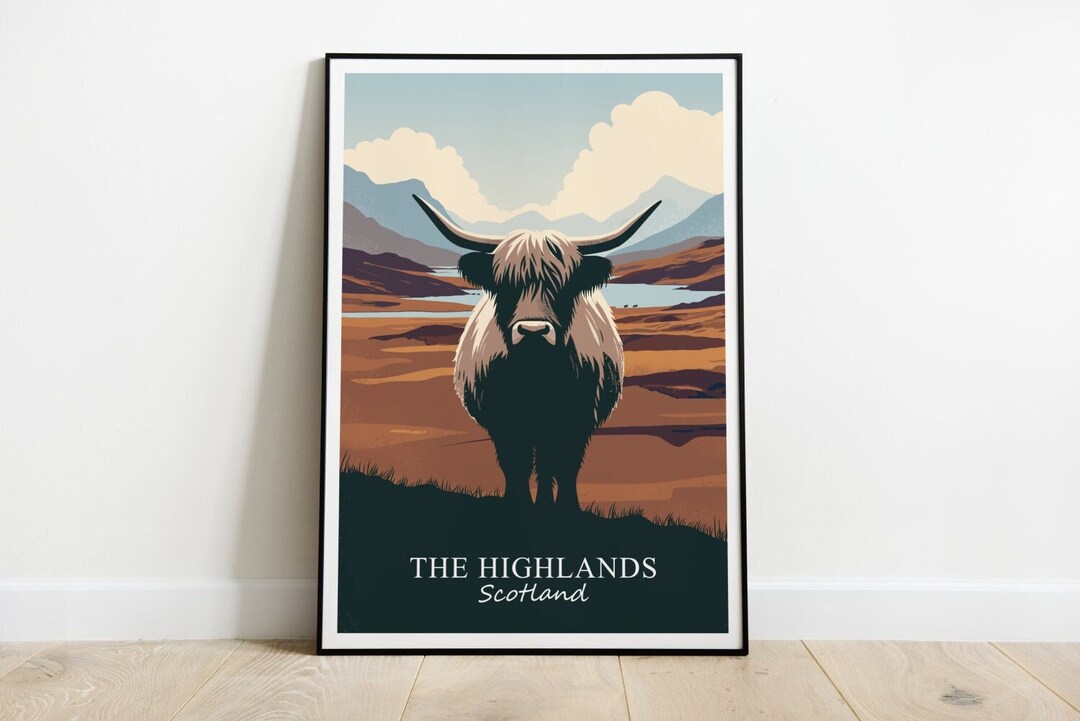 Highland Cow in the Scottish Highlands Poster, Scotland Art Print ...