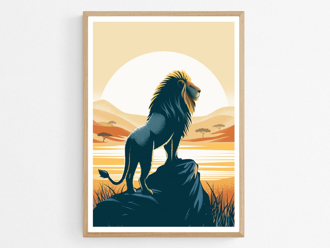 Lion Art Print, African Safari Poster, Ngorogoro Crater Wall Decor ...
