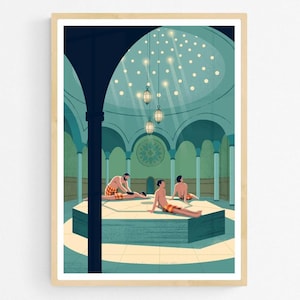 Turkish Hammam Art Print, Istanbul Bathhouse Poster, Turkey ...