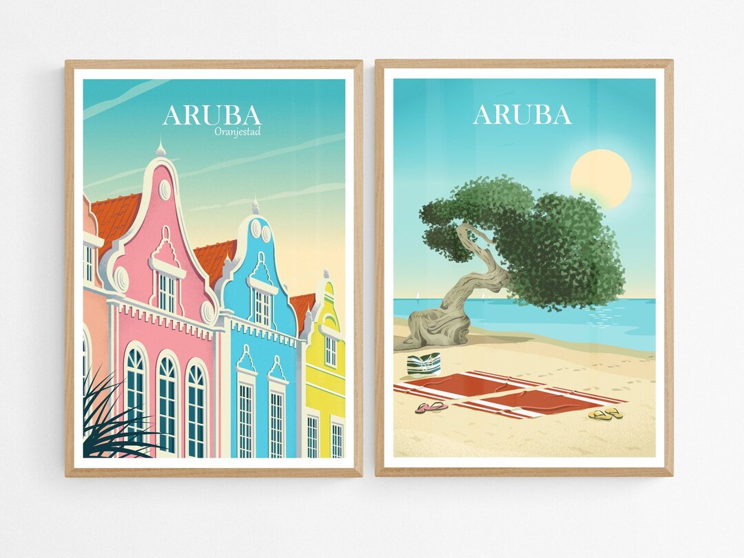 Aruba Travel Posters Set of 2 Two Art Prints Dutch Caribbean - Etsy