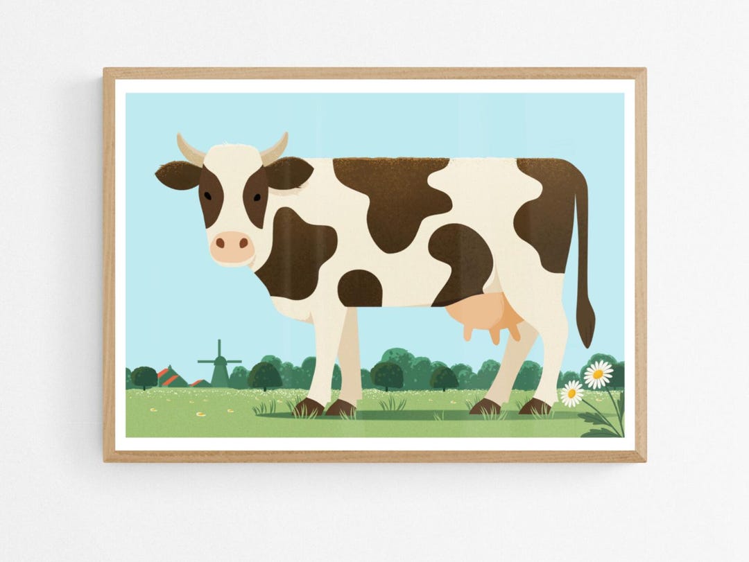 Spotted Cow Art Print, Farmhouse Wall Decor of a Cow in the Dutch ...