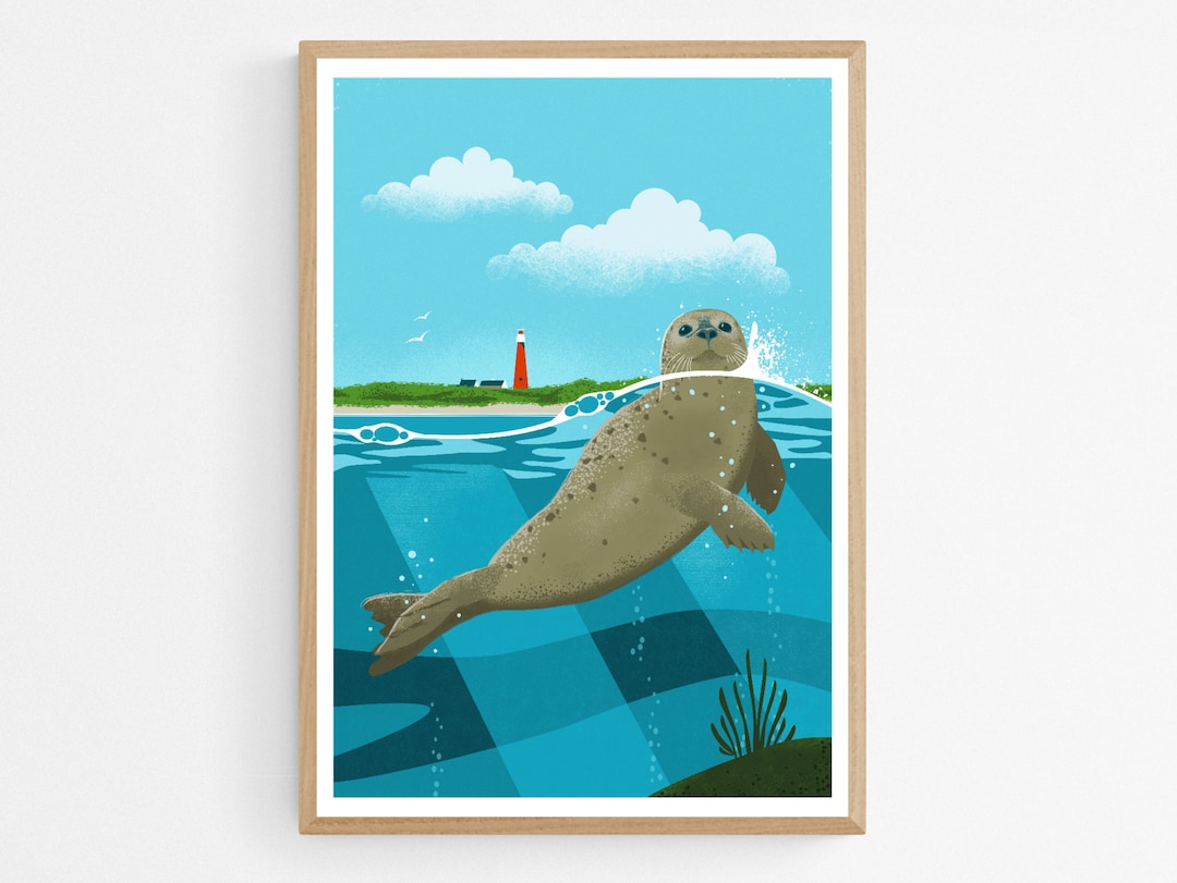 Seal Animal Poster, National Park Schiermonnikoog Art Print, Sea ...