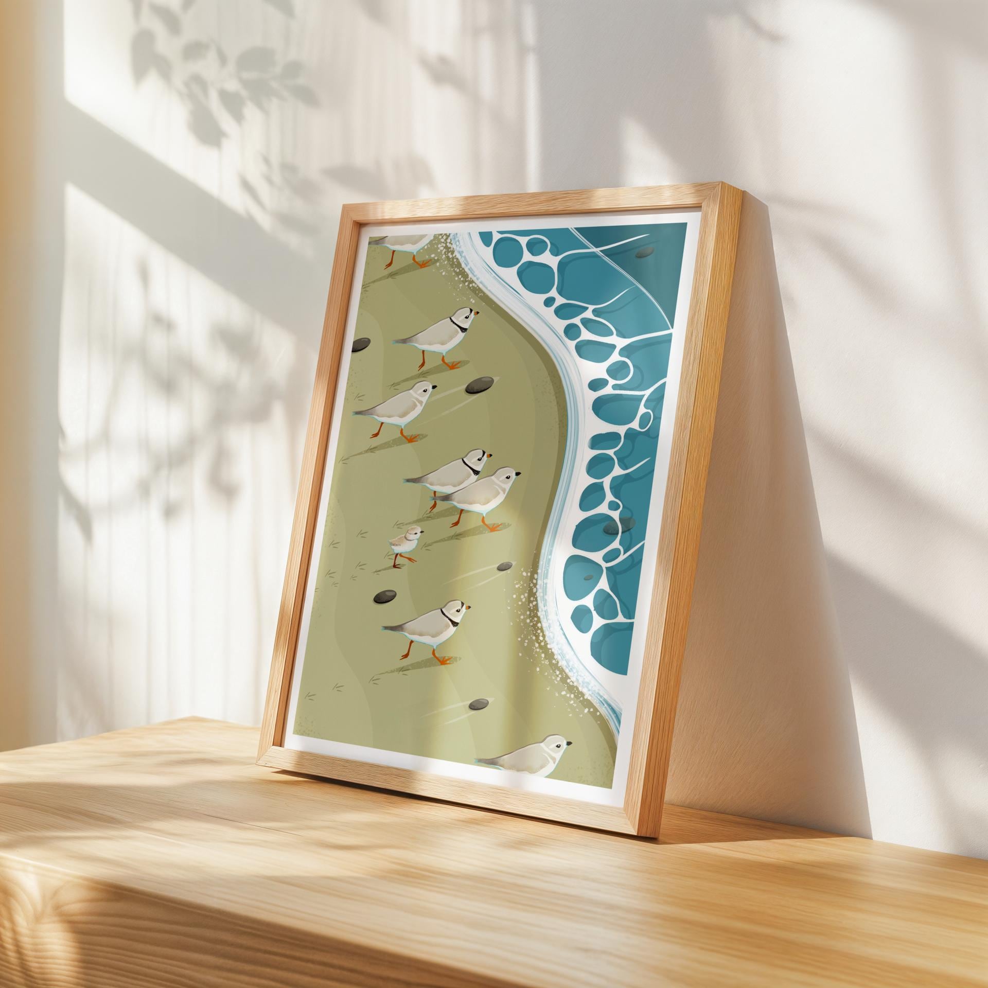 Piping Plovers Art Print, Coastal Birds Poster, Framed or Unframed ...