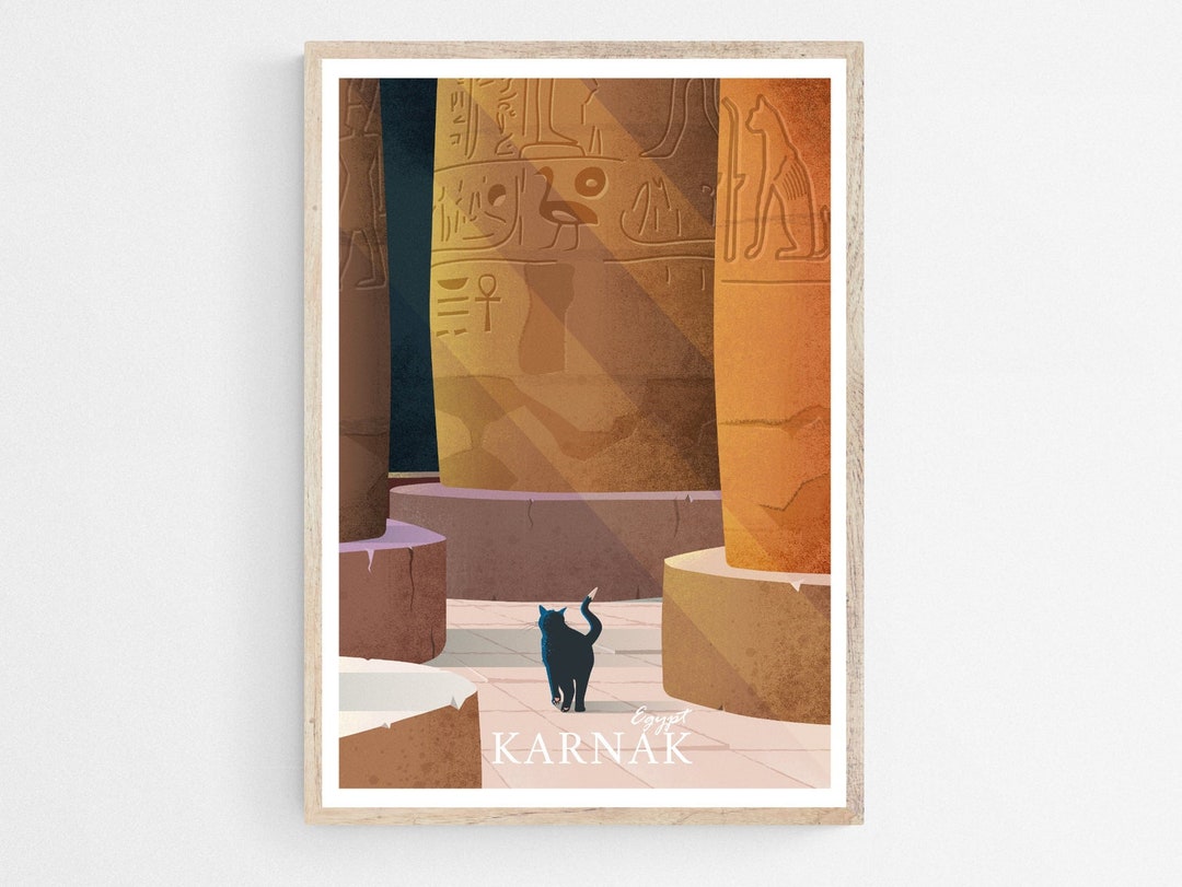 Cat in Karnak Egypt Art Print, Luxor Travel Poster, Egyptian Temple ...